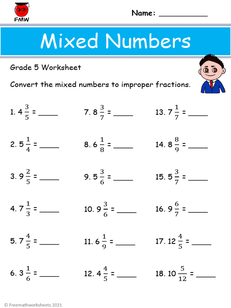 Grade 5 Mixed Numbers Worksheet 1 | PDF