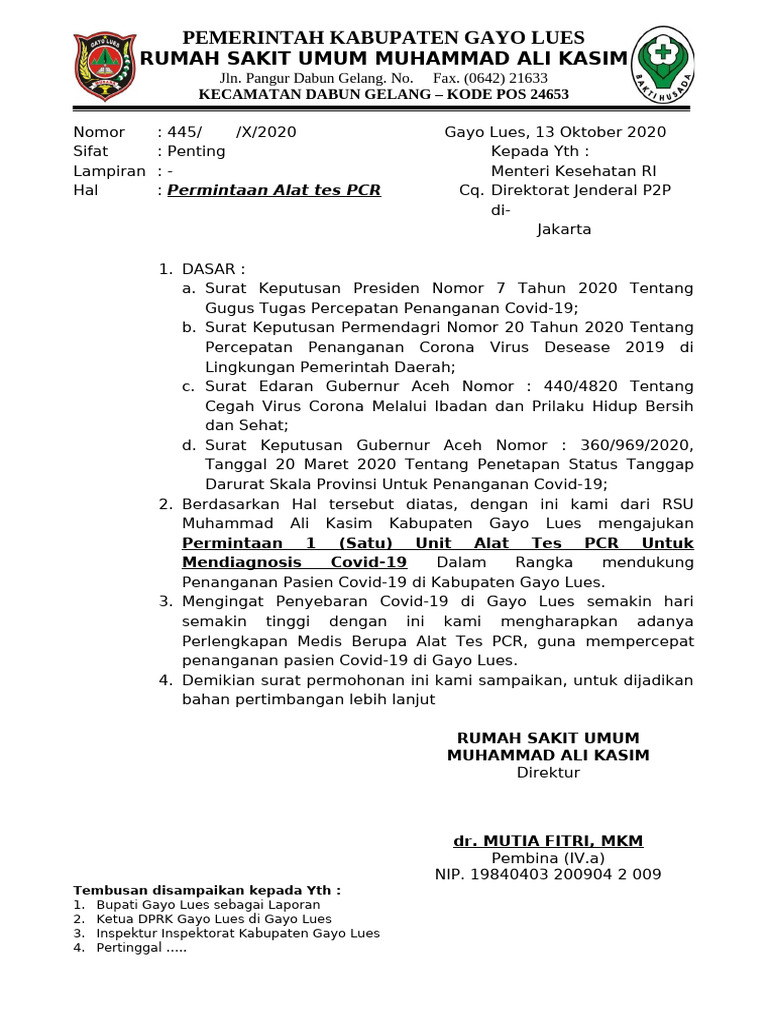 SURAT PERMINTAAN PCR 2020 | PDF