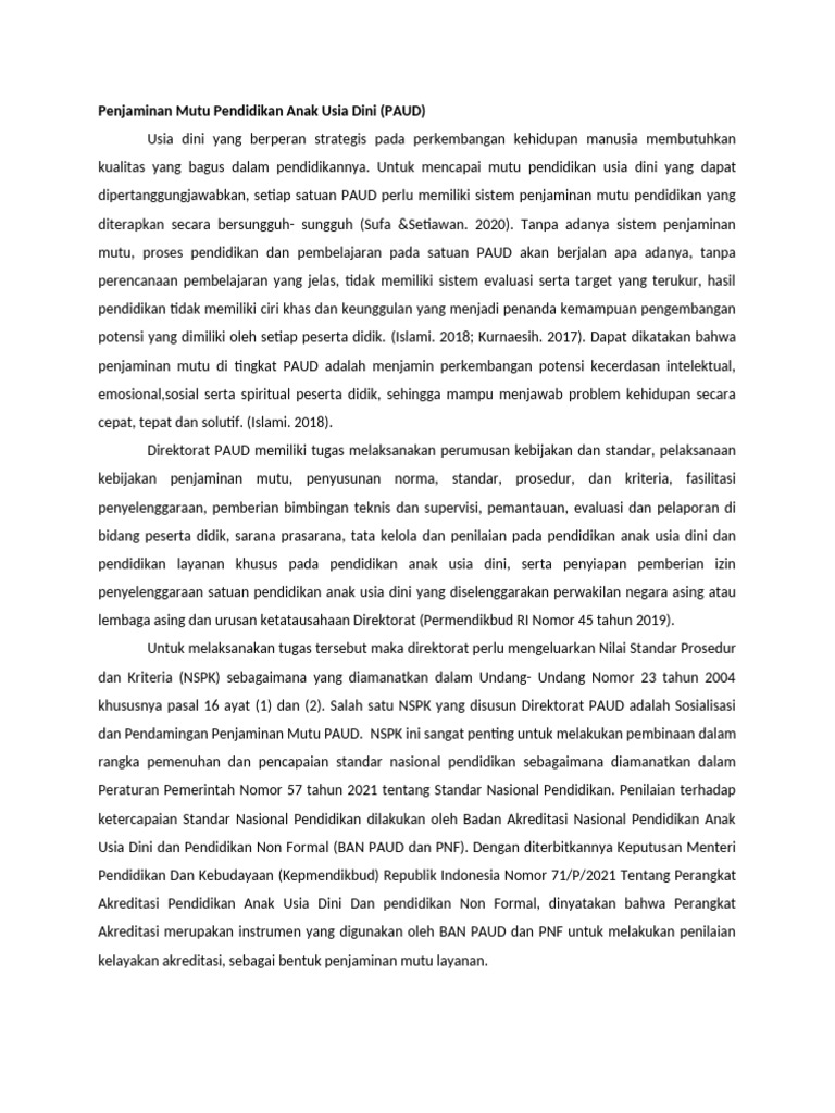 Penjaminan Mutu Pendidikan Anak Usia Dini | PDF