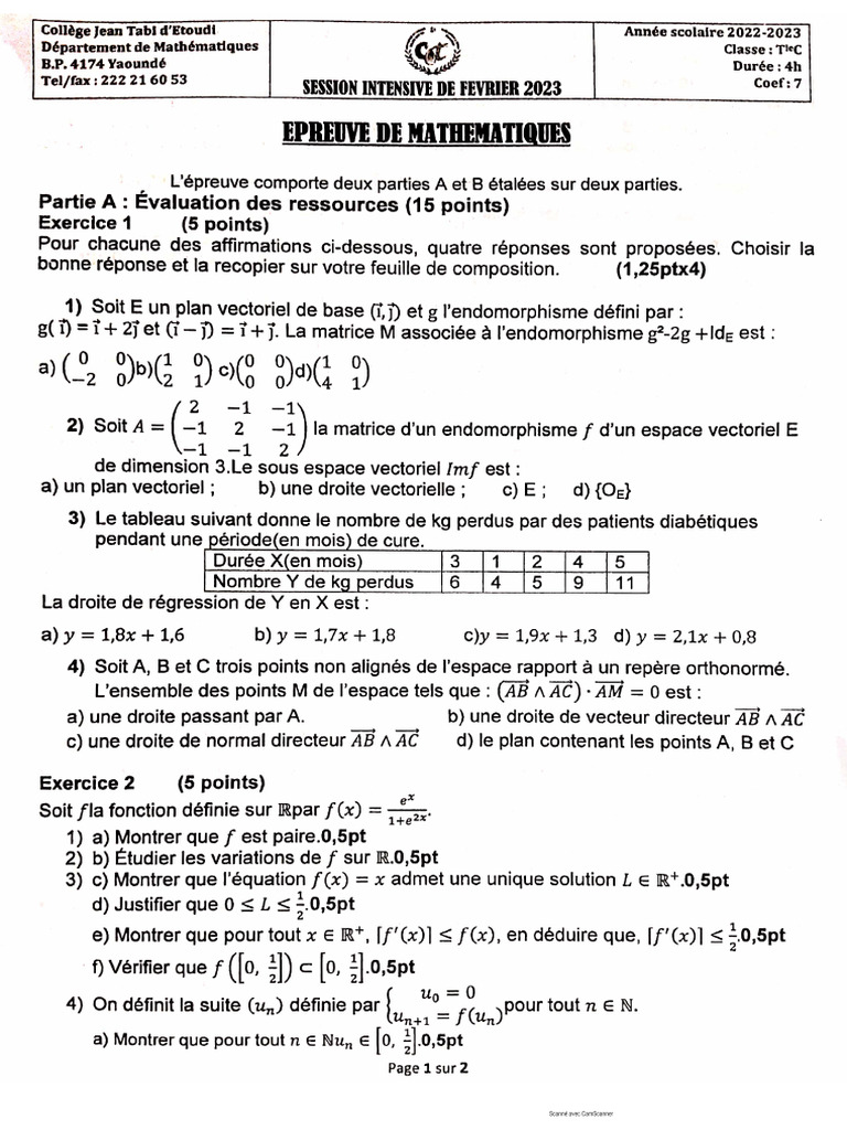 Jean-Tabi Maths Bacblanc Tlec Fevrier2023 | PDF