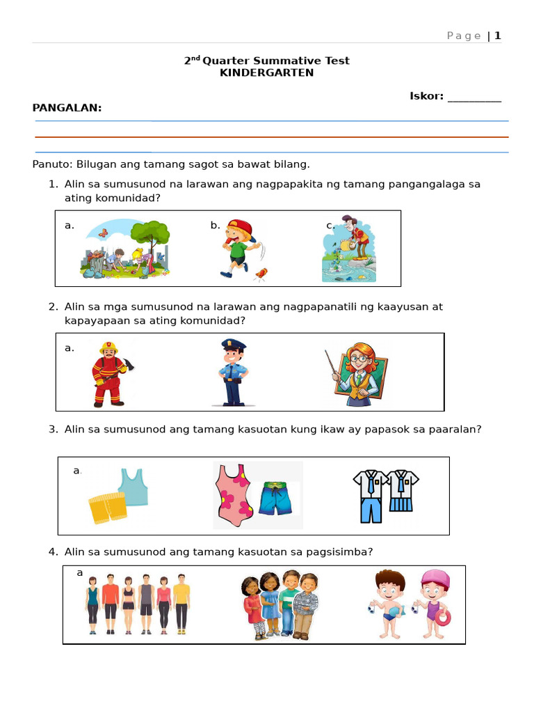 2nd Quarter Summative Test - KINDER | PDF
