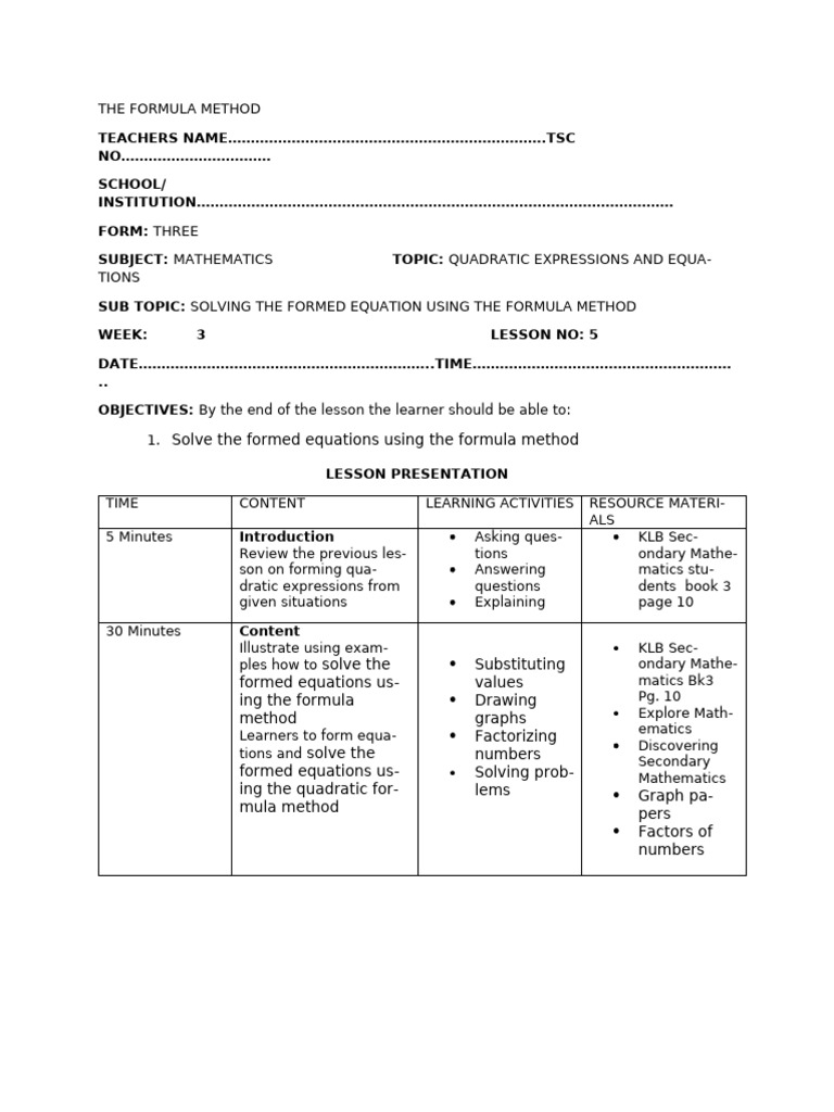 THE-FORMULA-METHOD | PDF | Quadratic Equation | Mathematics