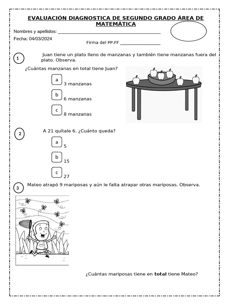 Evaluación Diagnostica de Segundo Grado Área de Matemática | PDF