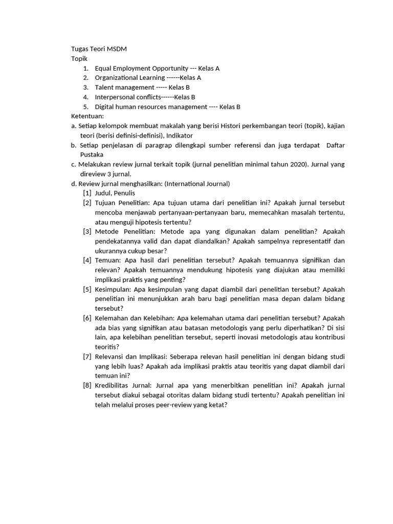 Topik tugas Teori MSDM | PDF
