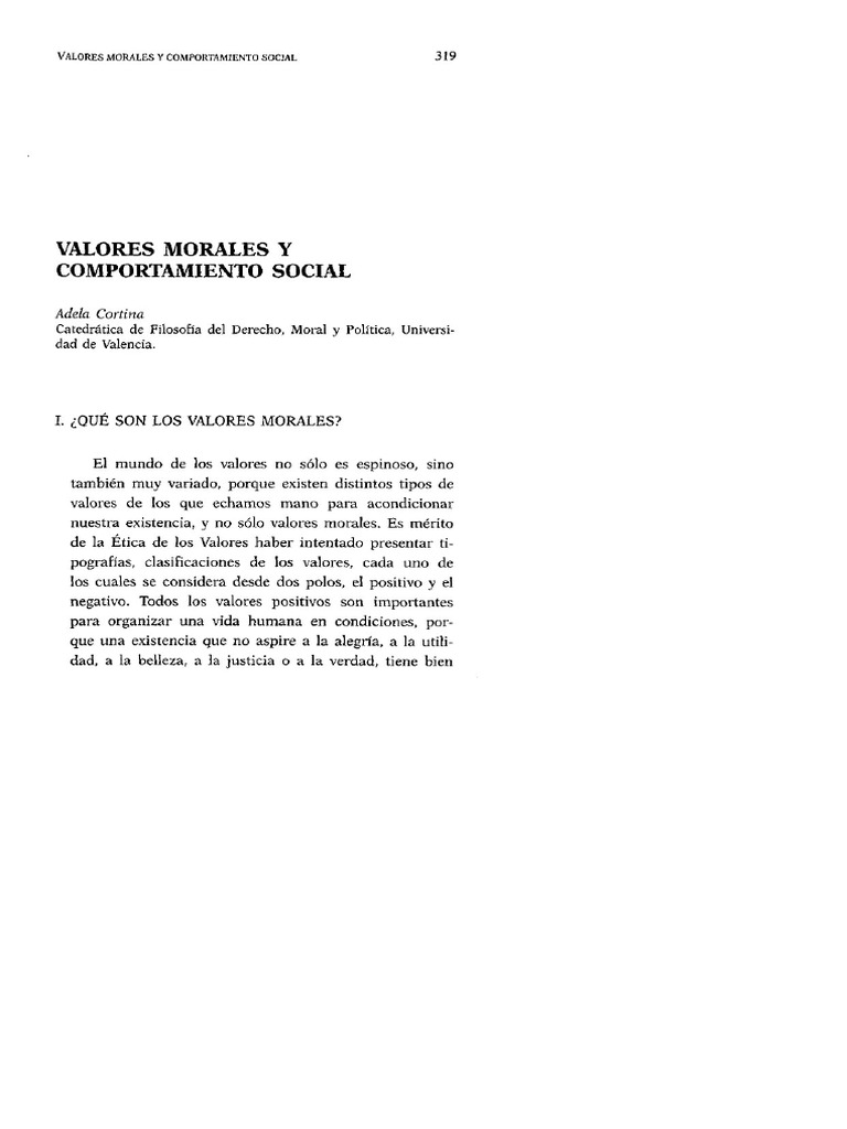 Adela Cortina Valores Morales Y Comportamiento Social Pdf