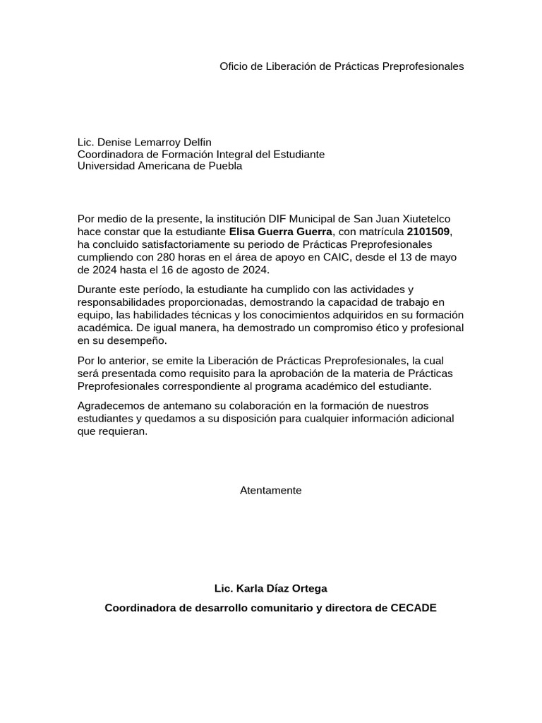 Carta de Liberación UAMP | PDF