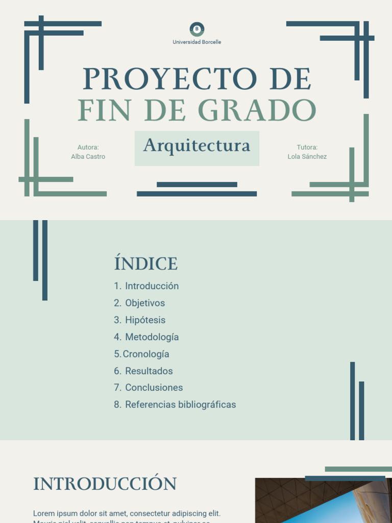 Presentación Universitaria Trabajo de Fin de Grado Geométrico Minimalista Crema y Verde Claro ...