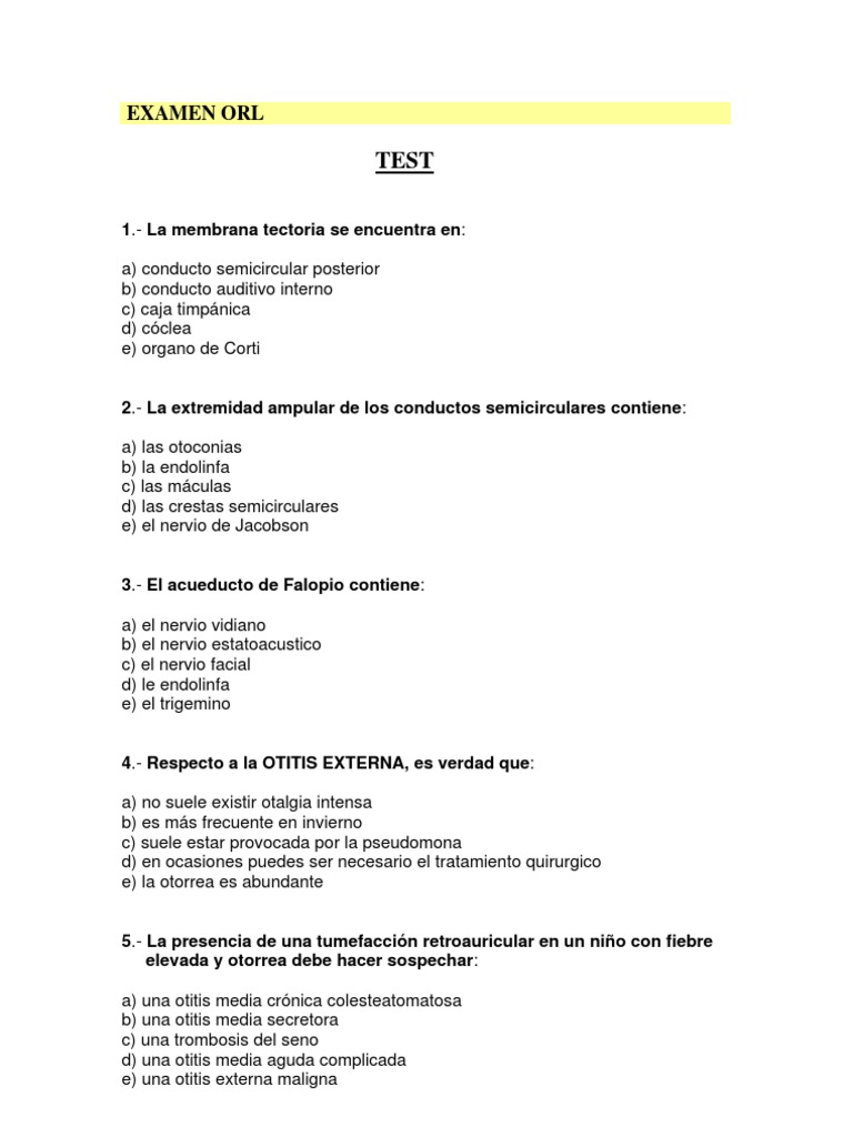 EXAMEN ORL Mostra | Descargar gratis PDF | Tos | Cabeza y cuello humanos