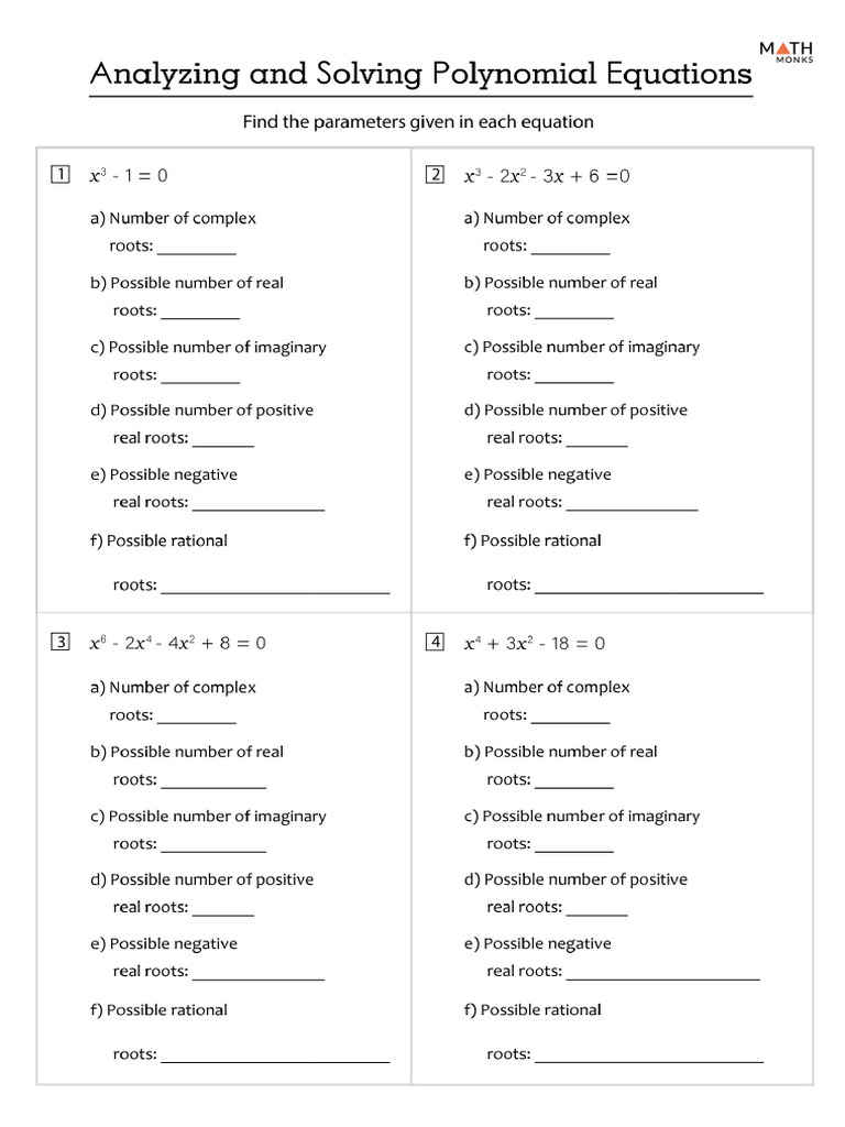 Analyzing and Solving Polynomial Equations Worksheet With AnswersGrade ... Analyzing and Solving Polynomial Equations Worksheet With AnswersGrade ...