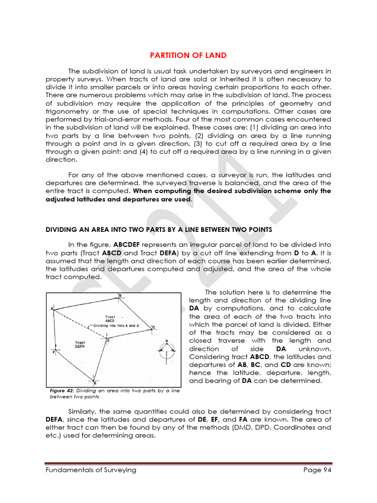 FUNDAMENTALS OF SURVEYING - Partition of Land | PDF | Area | Surveying