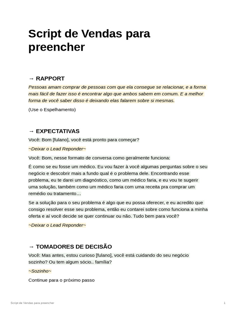 Script de Vendas Para Preencher | PDF | Tempo