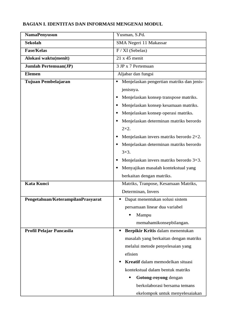 669150665-Modul-Ajar-Matriks-Fase-f | PDF