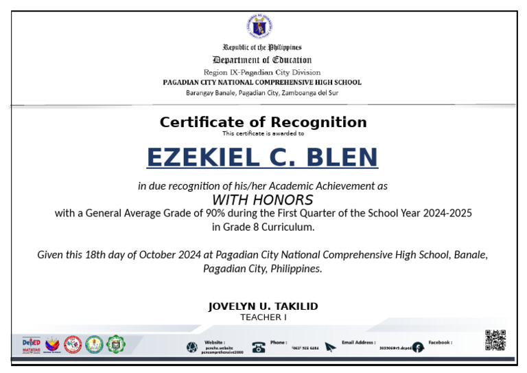 Certificate-WITH HONORS | PDF