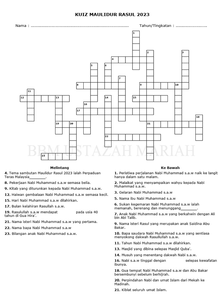 Kuiz Maulidur Rasul 2023 - BBM Ustazah Mariah | PDF