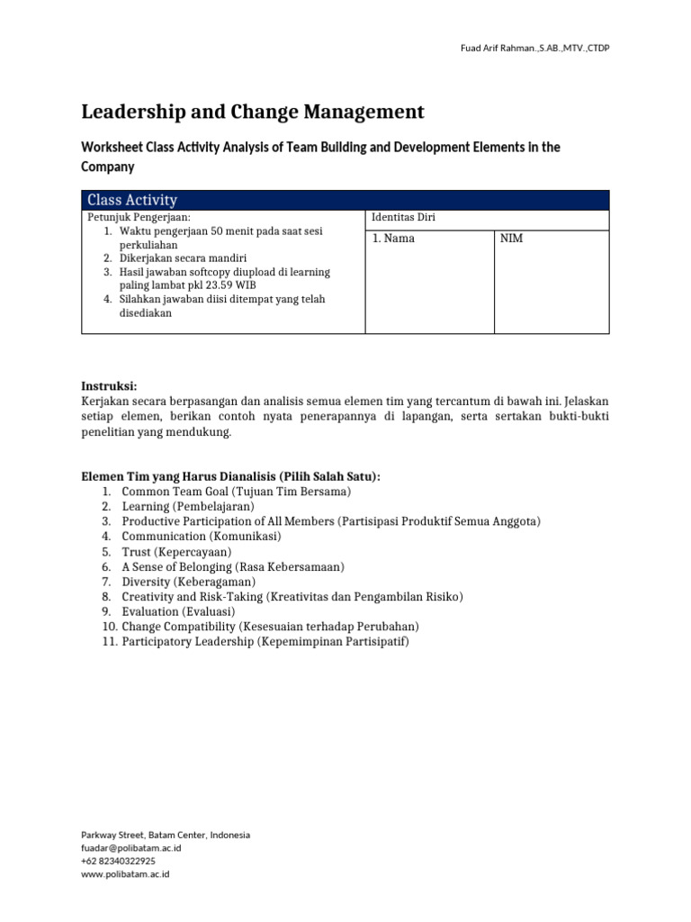 Class Activity Leadership and Change Management | PDF