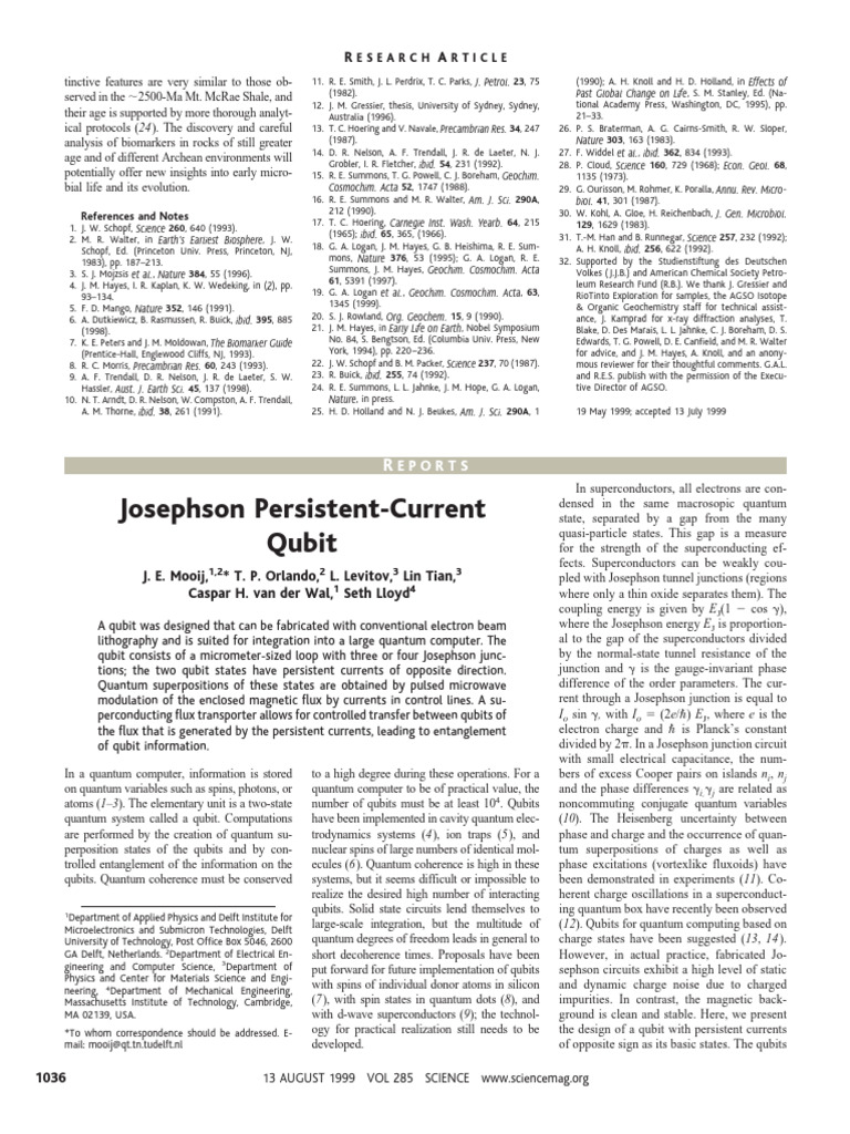 Science1999 - Josephson Persistent-Current Qubit 3 | PDF | Superconductivity | Anode