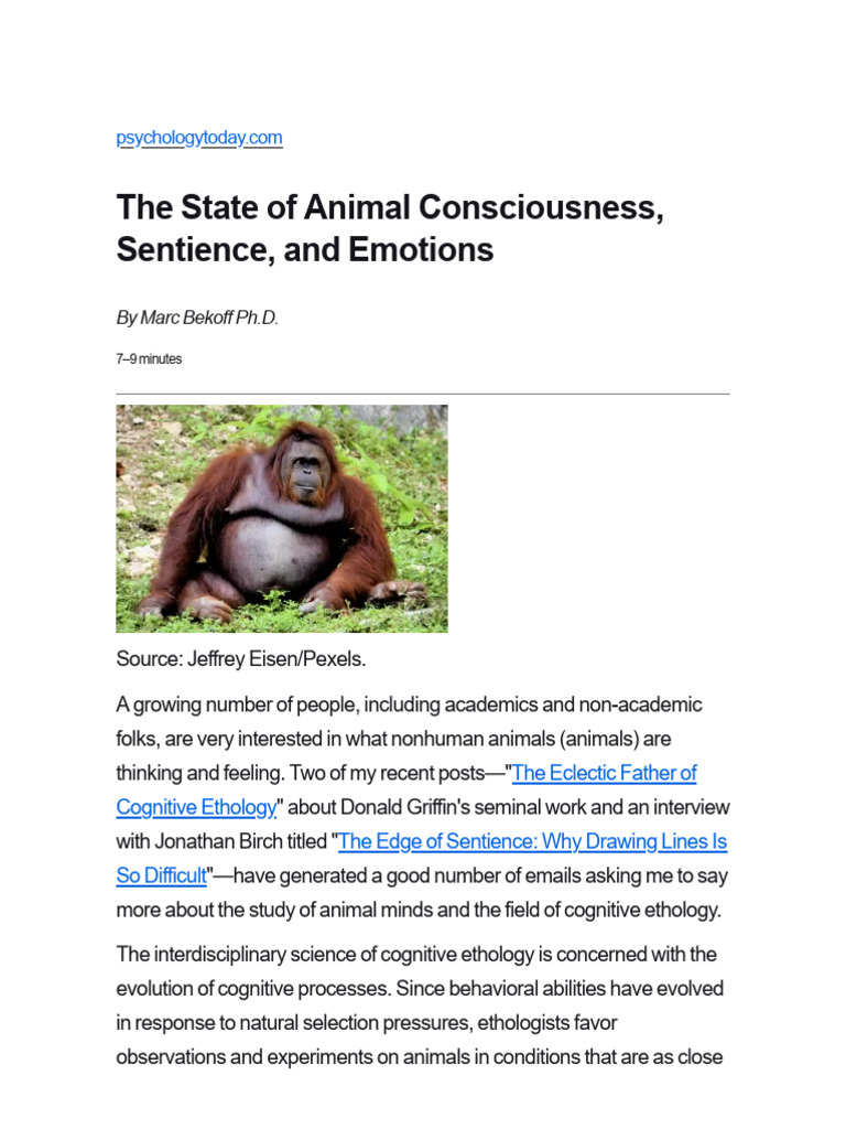 The State of Animal Consciousness, Sentience, and Emotions _ Psychology ...