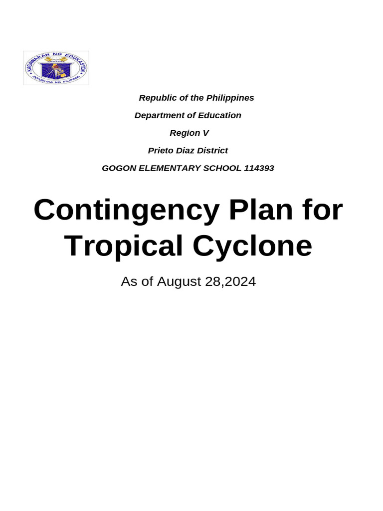 Contingency Plan Template For Gogon Elem - School Prieto Diaz 114393 ...