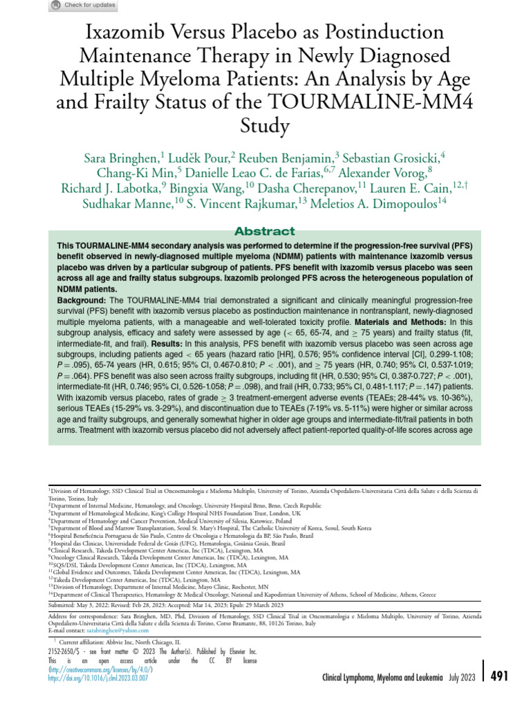 Ixazomib Versus Placebo as Postinduction Maintenance Thera 2023 Clinical Lym | PDF ...