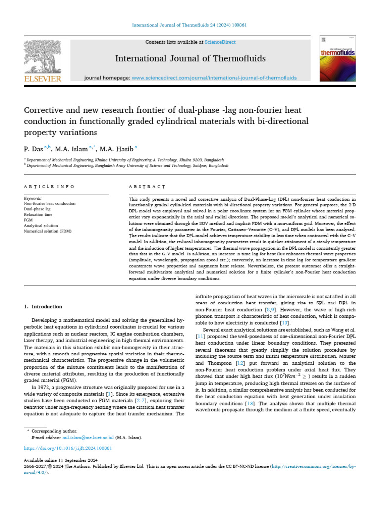 Corrective and New Research Frontier of Dual Phase Lag No 2024 Internationa | PDF | Thermal ...