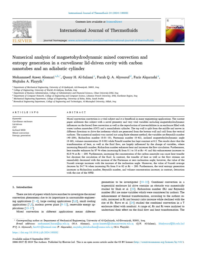 Numerical Analysis of Magnetohydrodynamic Mixed Convection 2024 Internationa | PDF ...