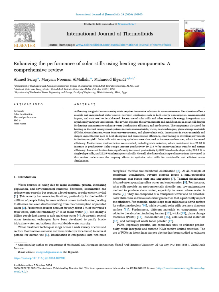 Enhancing The Performance of Solar Stills Using He 2024 International Journa | PDF ...