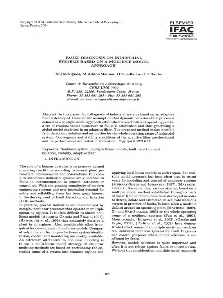 Fault Diagnosis On Industrial Systems Based On A Mult 2004 IFAC Proceedings | PDF | Kalman ...