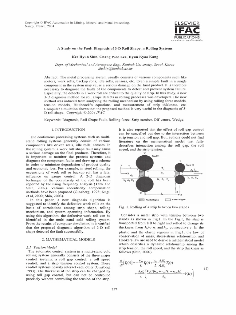 A Study On The Fault Diagnosis of 3 D Roll Shape in 2004 IFAC Proceedings V | PDF | Rolling ...