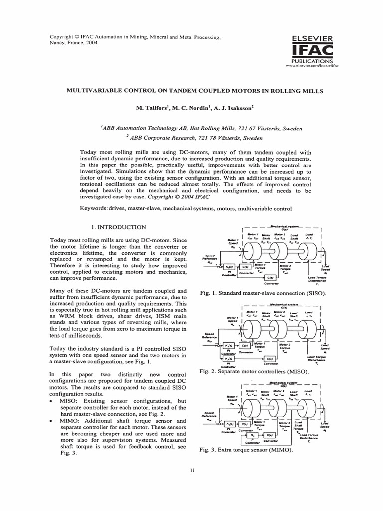 Multivariable Control On Tandem Coupled Motors in R 2004 IFAC Proceedings Vo | PDF | Mechanics ...