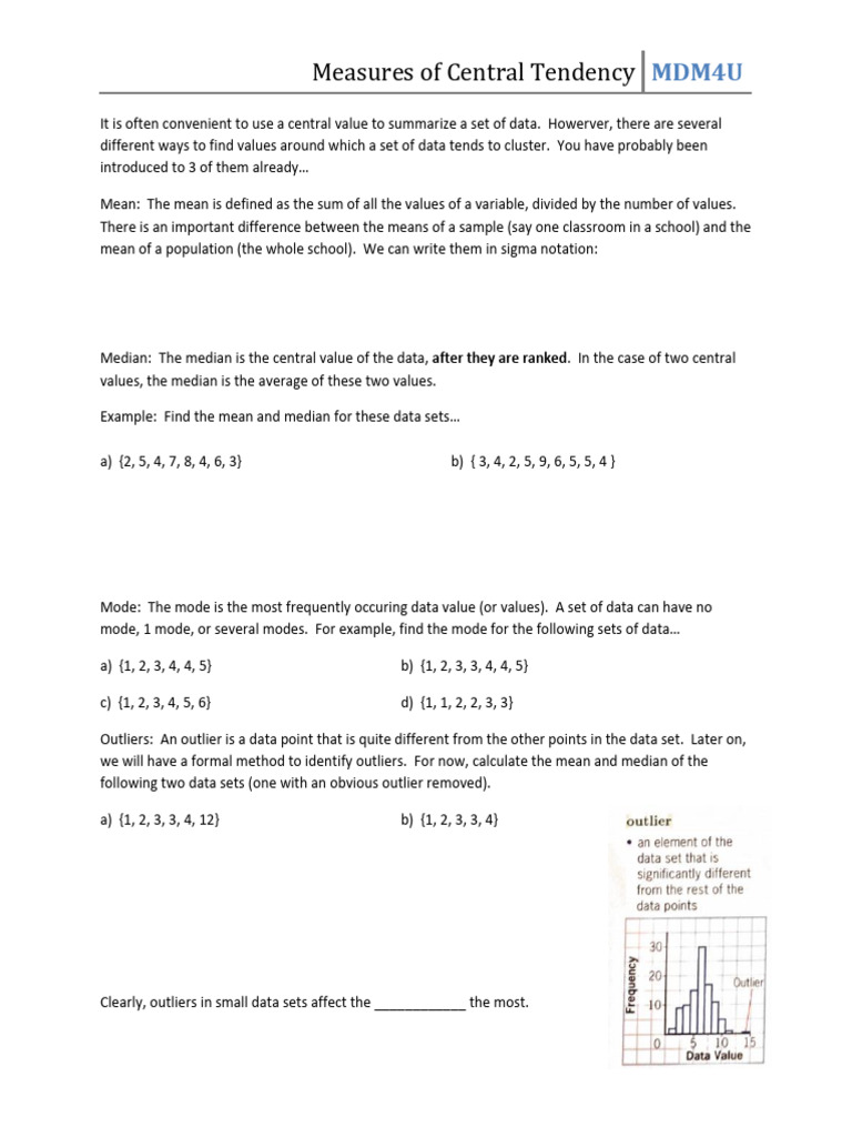 Measures of Central Tendency - Lesson Sheet | PDF | Mean | Mode ...