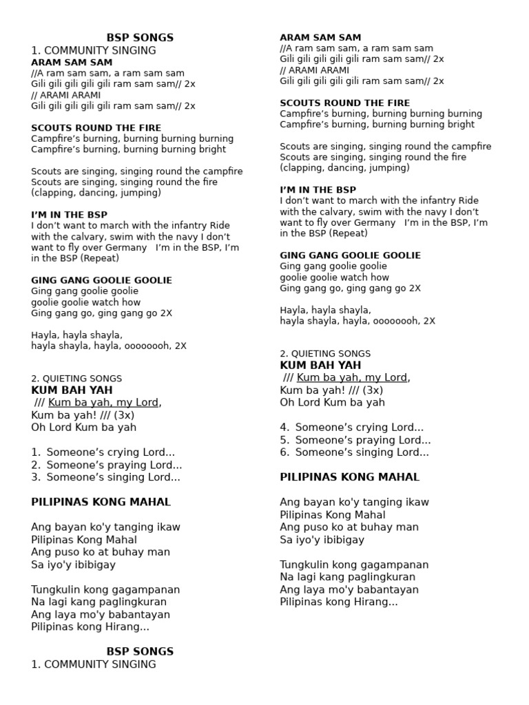 BSP Songs For Campfire | PDF | Fires | Combustion