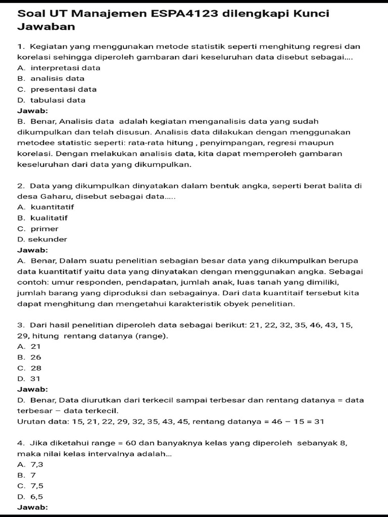Soal Uas Statistika Espa4123 | PDF