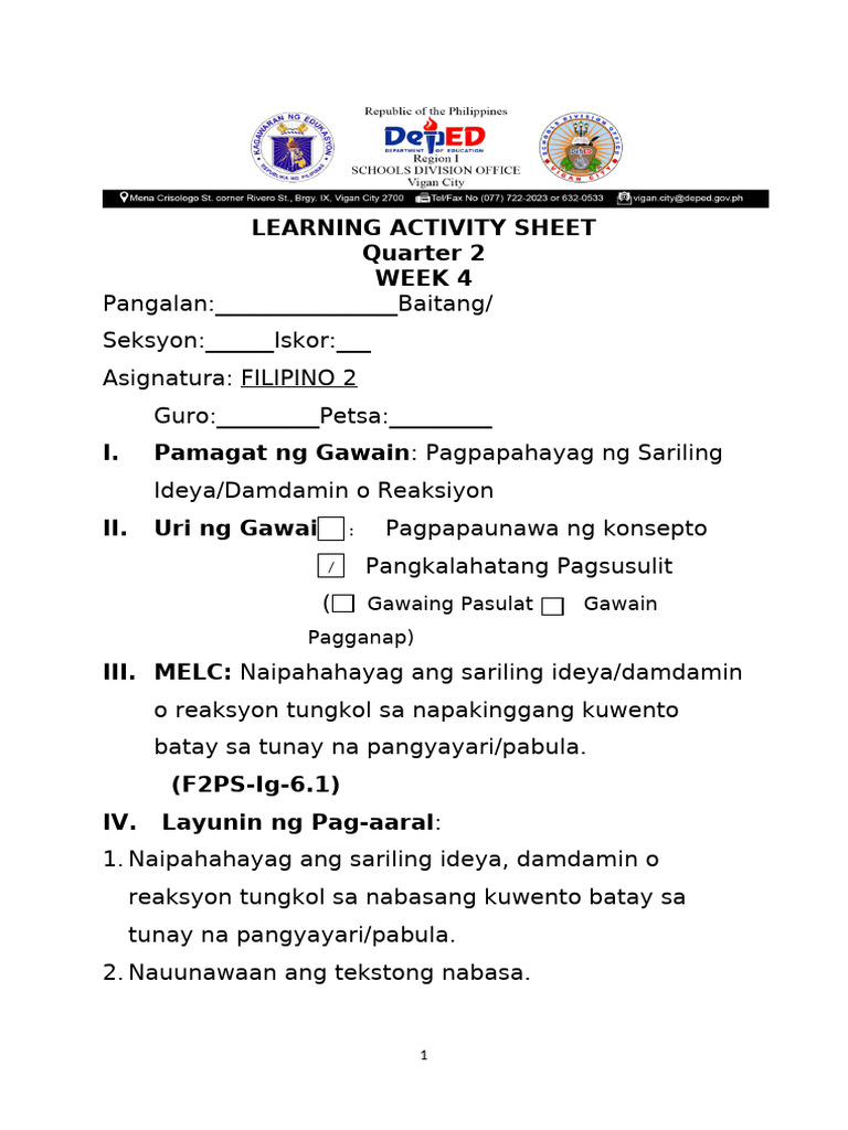 3rd-LAS-FIL - Week 1 SummativeVERONICA | PDF