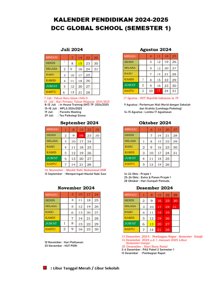 KALENDER PENDIDIKAN SEKOLAH DCC 2024-2025 (1) | PDF