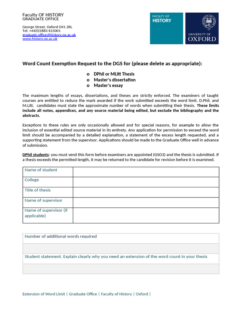 Graduate Word Count Exemption Form | PDF