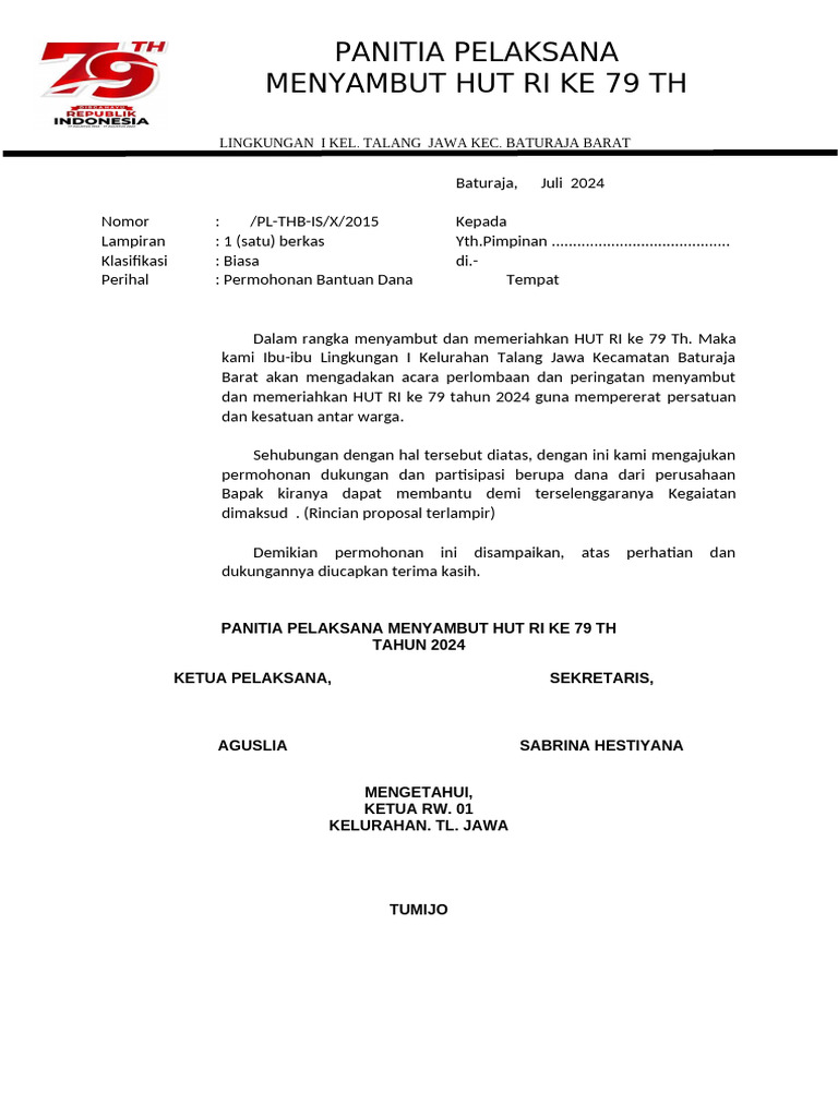 KOP Surat Isi Proposal TUJUH BELASAN | PDF