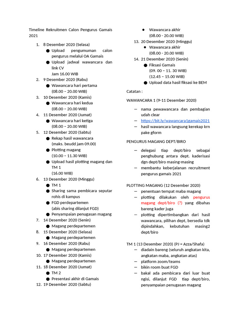 Timeline Oprec 2021 | PDF