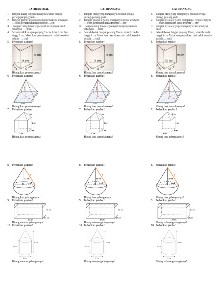 LATIHAN SOAL Bangun Ruang Kls 6 2 | PDF