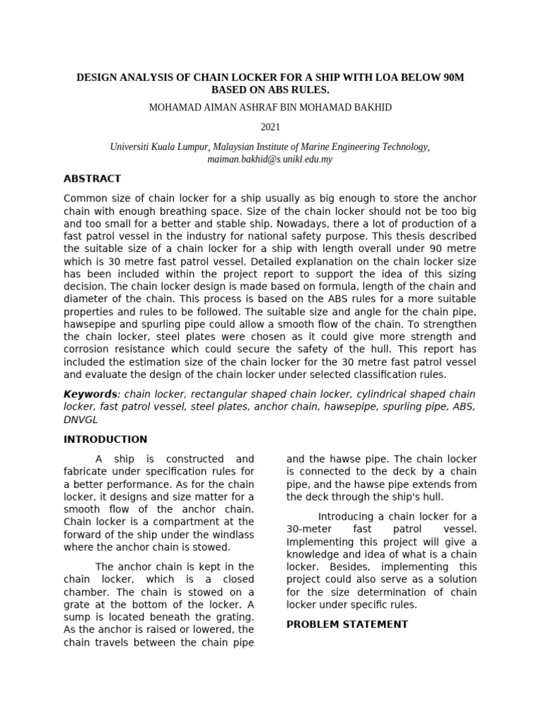 Chain Locker Design for 30m Vessels | PDF | Anchor | Pipe (Fluid ...