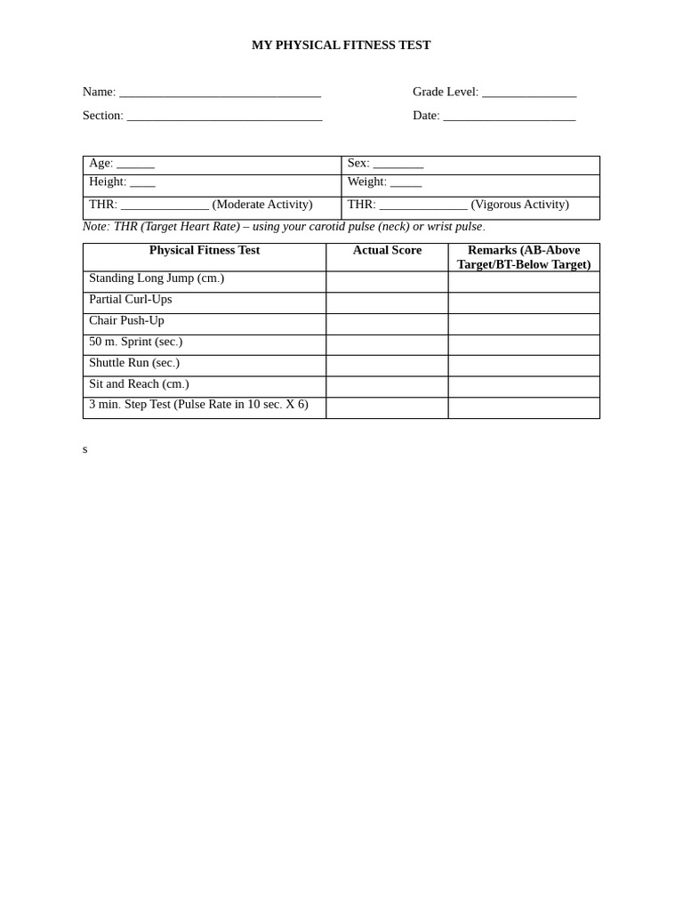 My Physical Fitness Test Activity | PDF