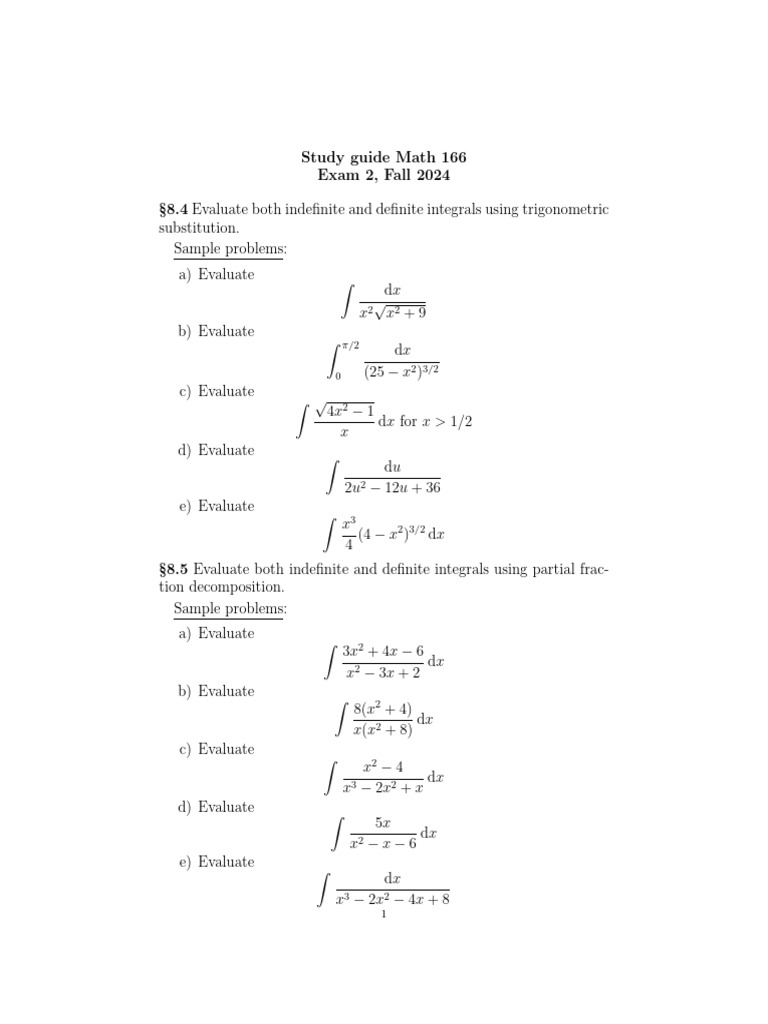 166_guide-exam2 (1) | PDF | Integral | Functions And Mappings