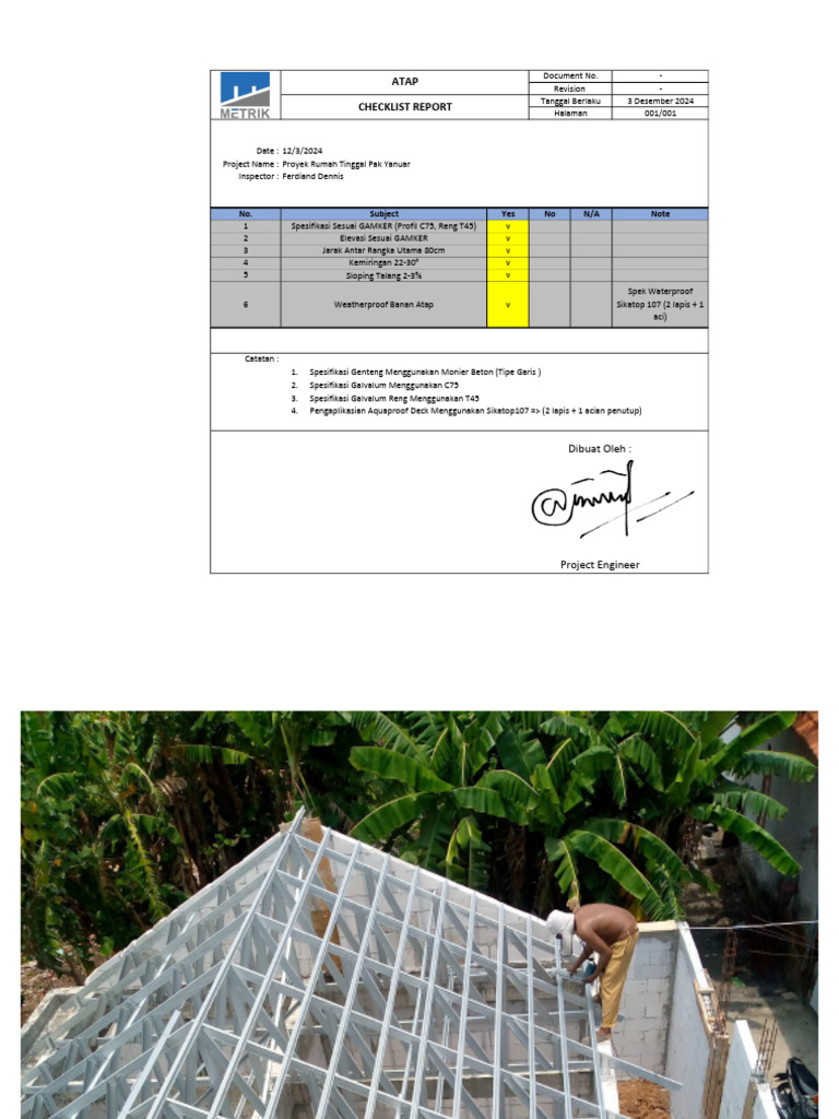Laporan Inspeksi Atap Rumah Yanuar | PDF