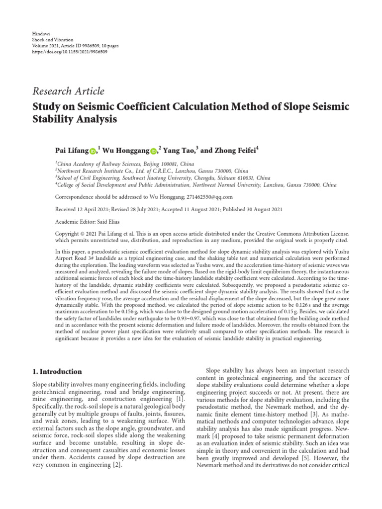 Study On Seismic Coefficient Calculation Method of | PDF | Landslide ...