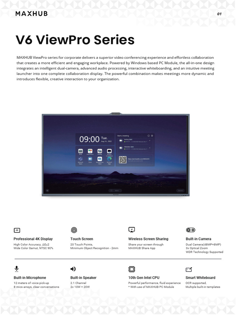 Datasheet MaxHub ViewPro-1 | PDF | Camera | Personal Computers