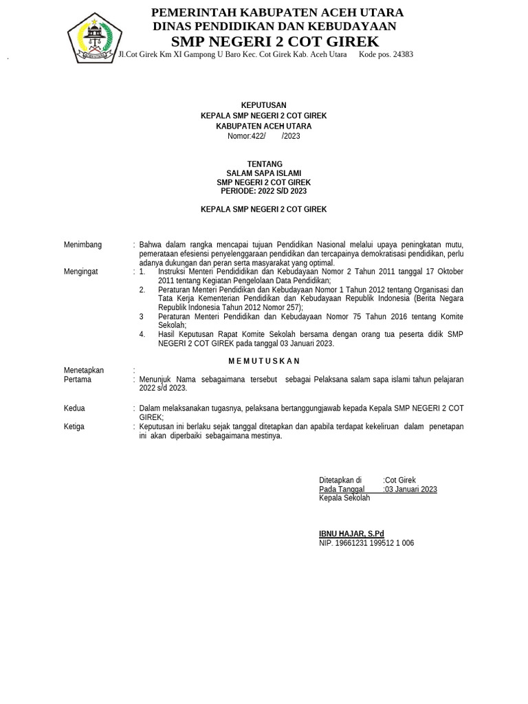 SK SALAM SAPA ASNAWI | PDF