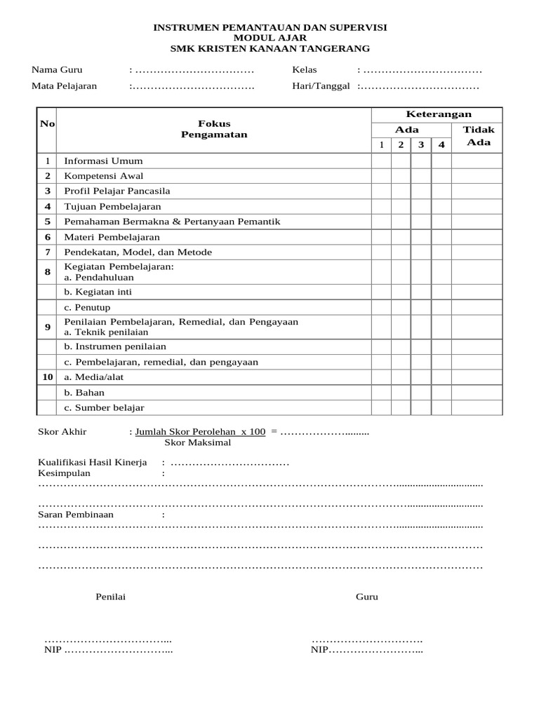 FORM 2 Supervisi RPP-MA - EDIT Merdeka | PDF