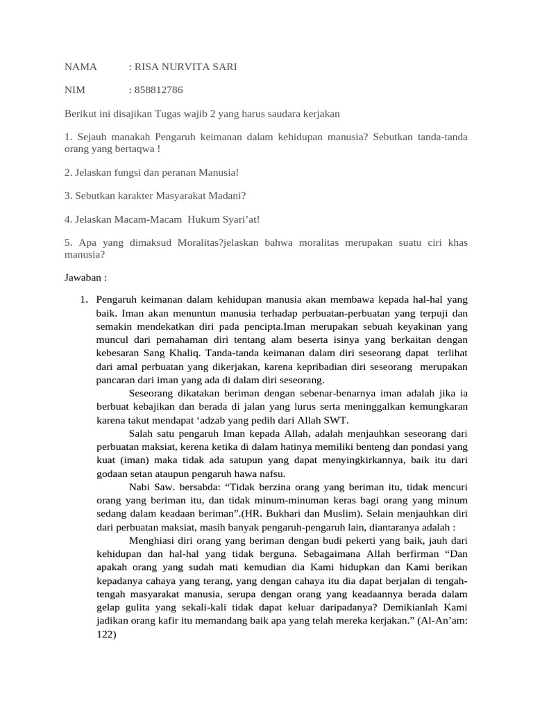 Tugas 2 PAI , RISA NURVITA SARI (858812786) | PDF