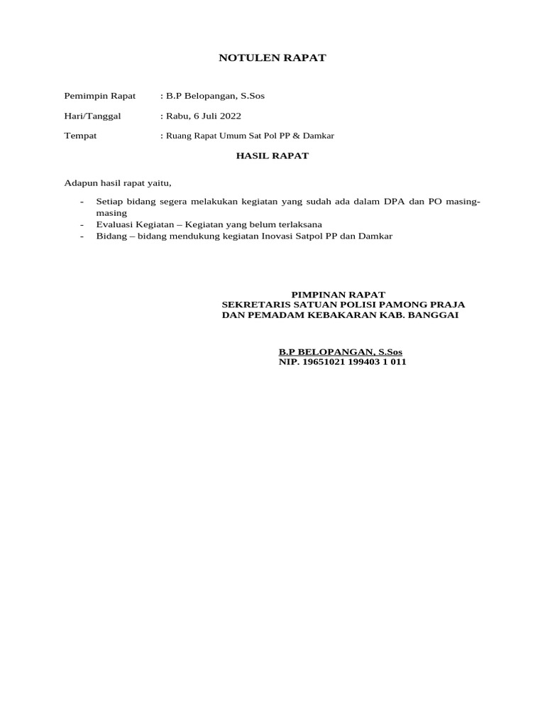 NOTULEN RAPAT Monitoring | PDF