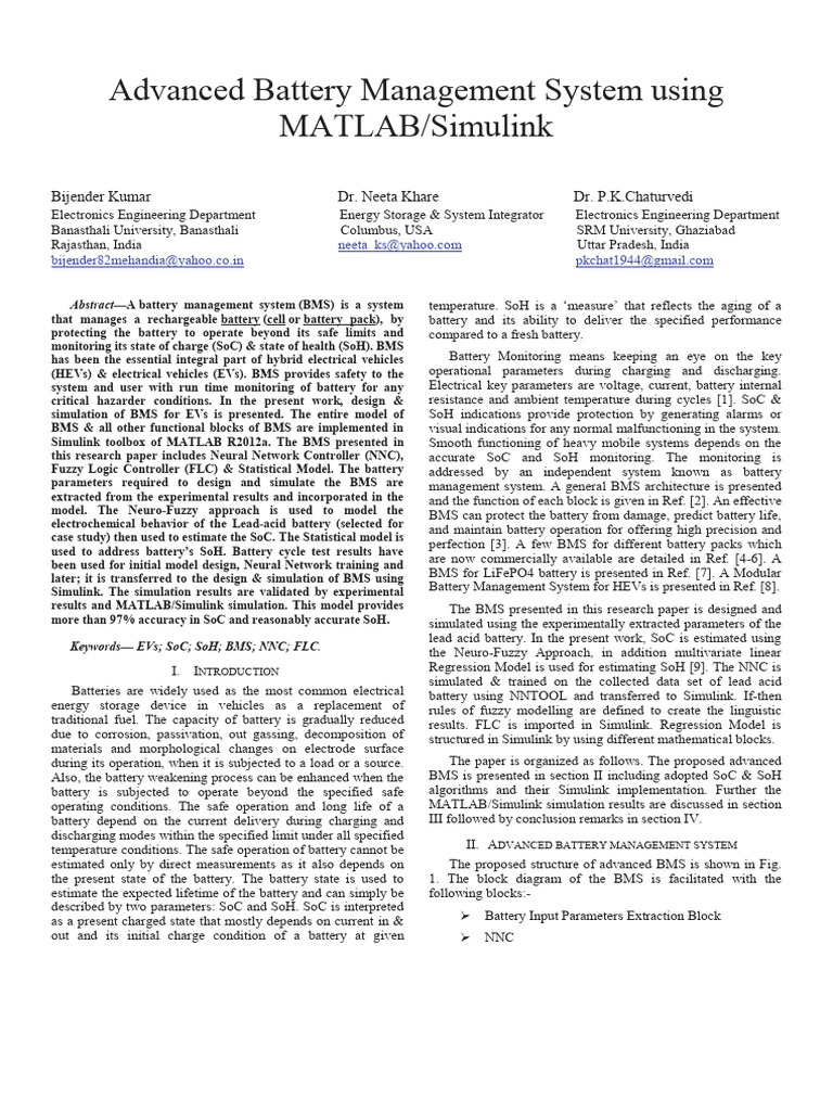 Advanced Battery Management System Using MATLAB Simulink | PDF | Errors ...