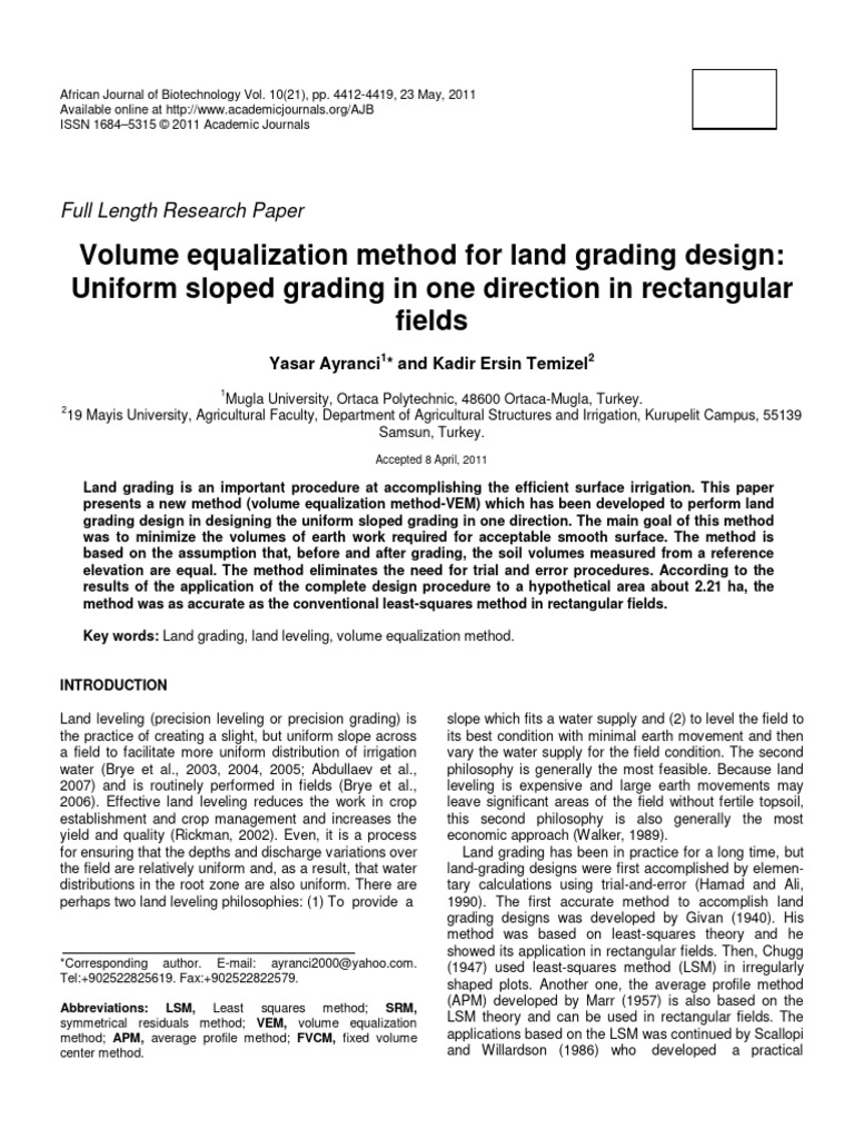 Volume Equalization Method For Land Grading Design | PDF | Area ...